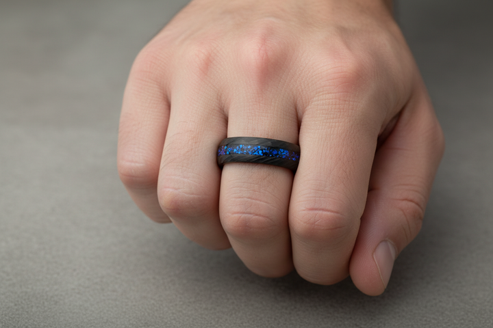 Men's Dark Moon Ring | Damascus & Alexandrite