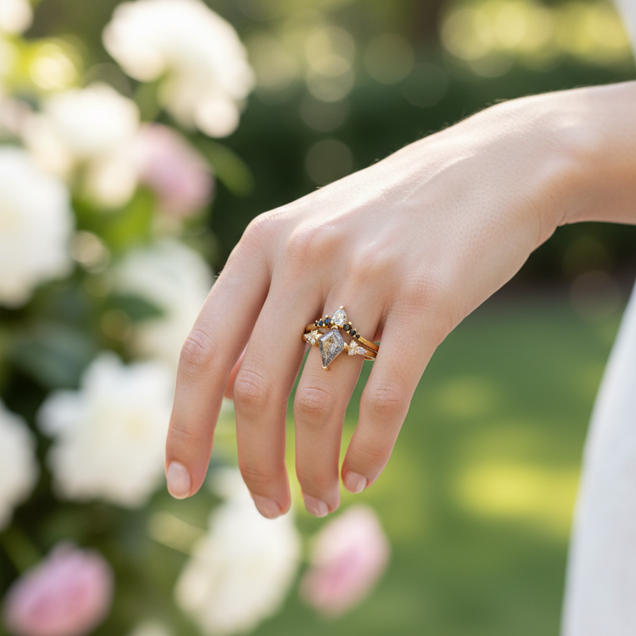 Unique Wedding & Engagement Ring Set | Damascus