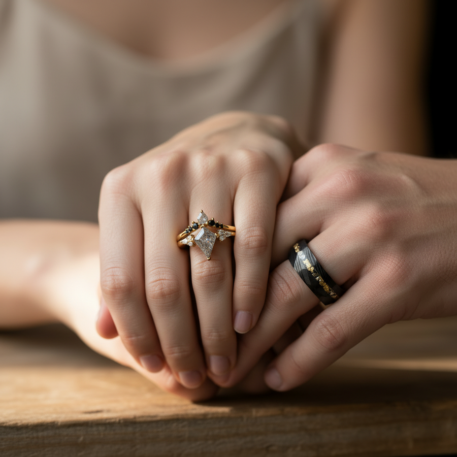 Unique Wedding & Engagement Ring Set | Damascus