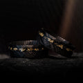 Unique Damascus Steel Wedding Ring | Meteorite & Gold Inlay