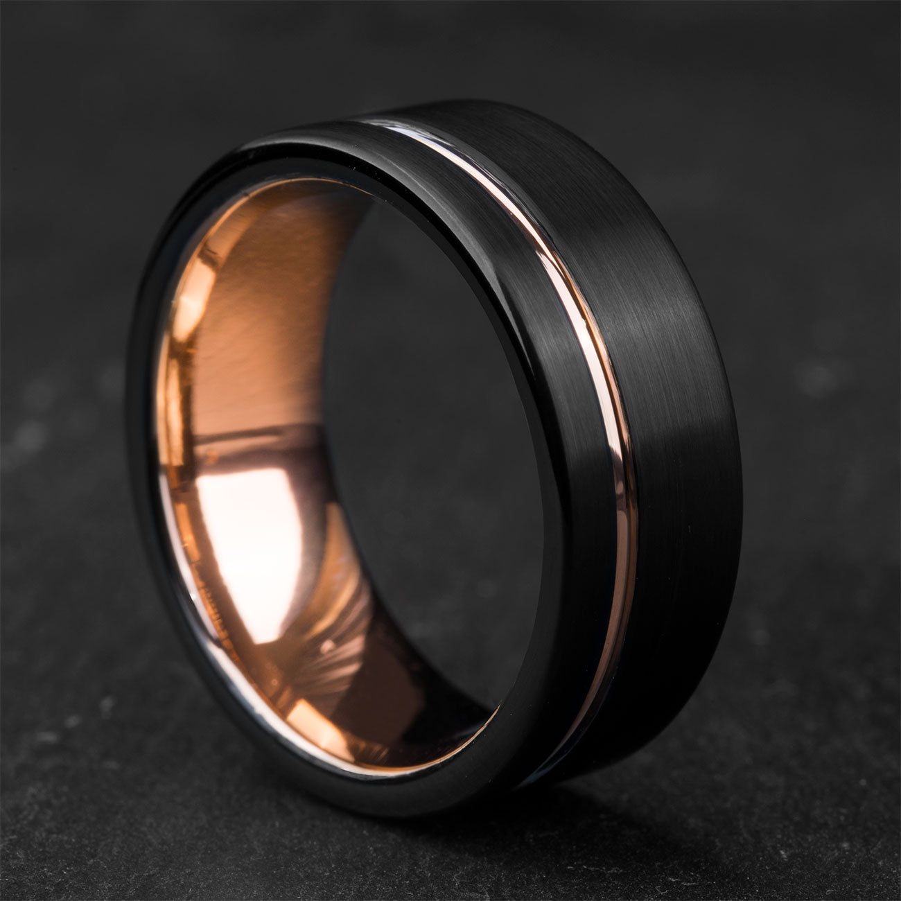 Men's Black Rose Gold Wedding Band | Tungsten Carbide